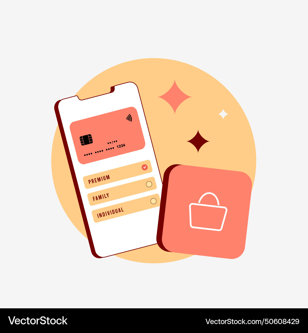 Manage in-app purchases - iap digital Royalty Free Vector