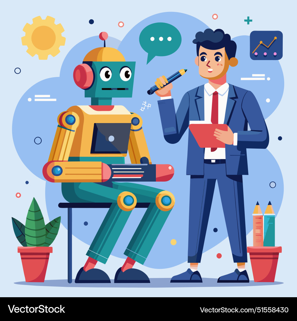 Ai artificial intelligence work with human robot Vector Image