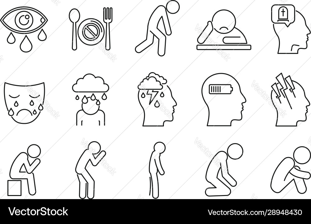 Modern depression icon set outline style Vector Image