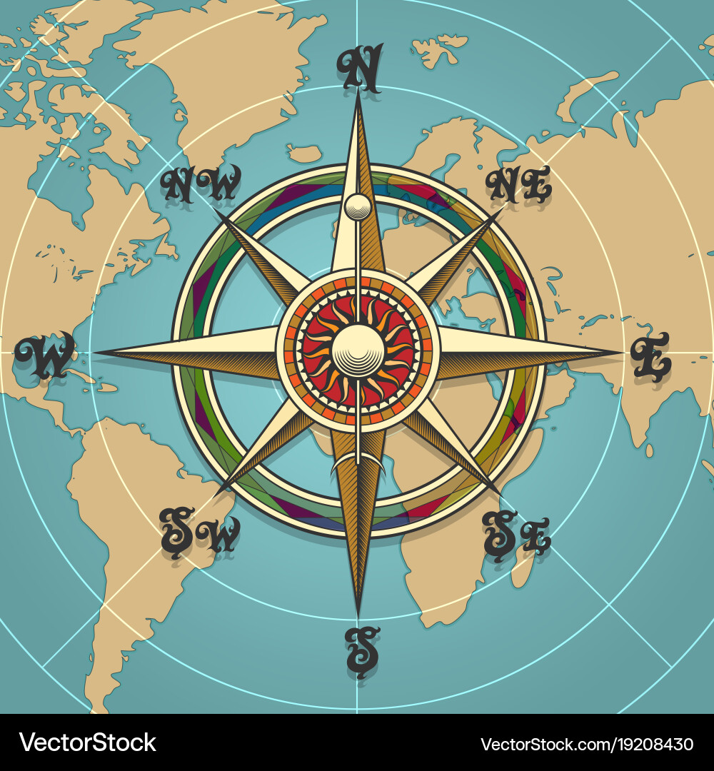 Wind rose compass retro Royalty Free Vector Image