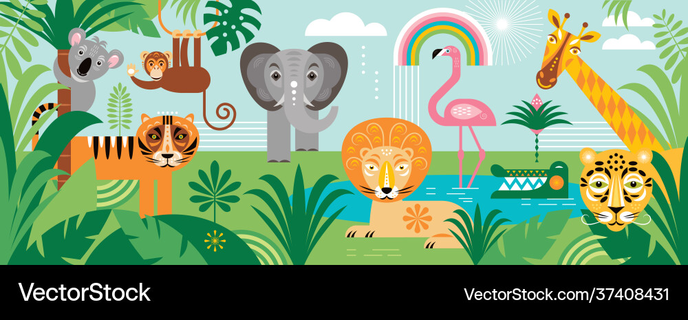 Animals in tropical forest Royalty Free Vector Image
