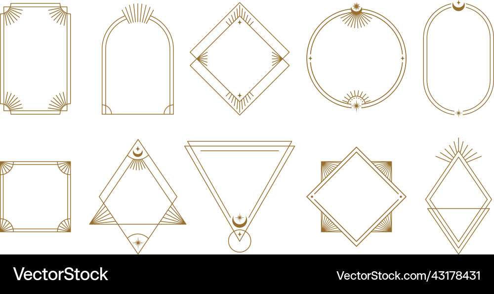 Boho frame simple minimal line art badge borders Vector Image