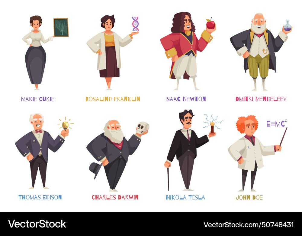 Doodle scientists characters set Royalty Free Vector Image
