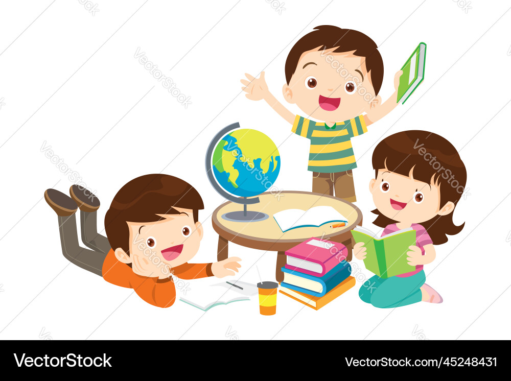 Happy children reading book back to school Vector Image