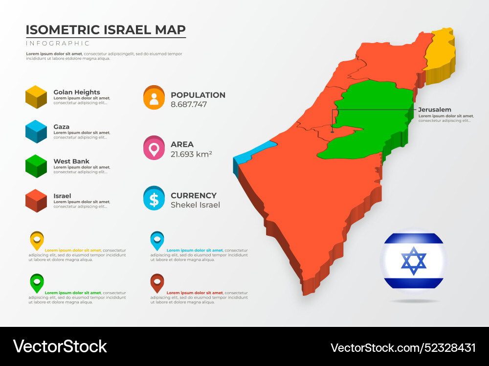 Isometric palestine map infographic Royalty Free Vector