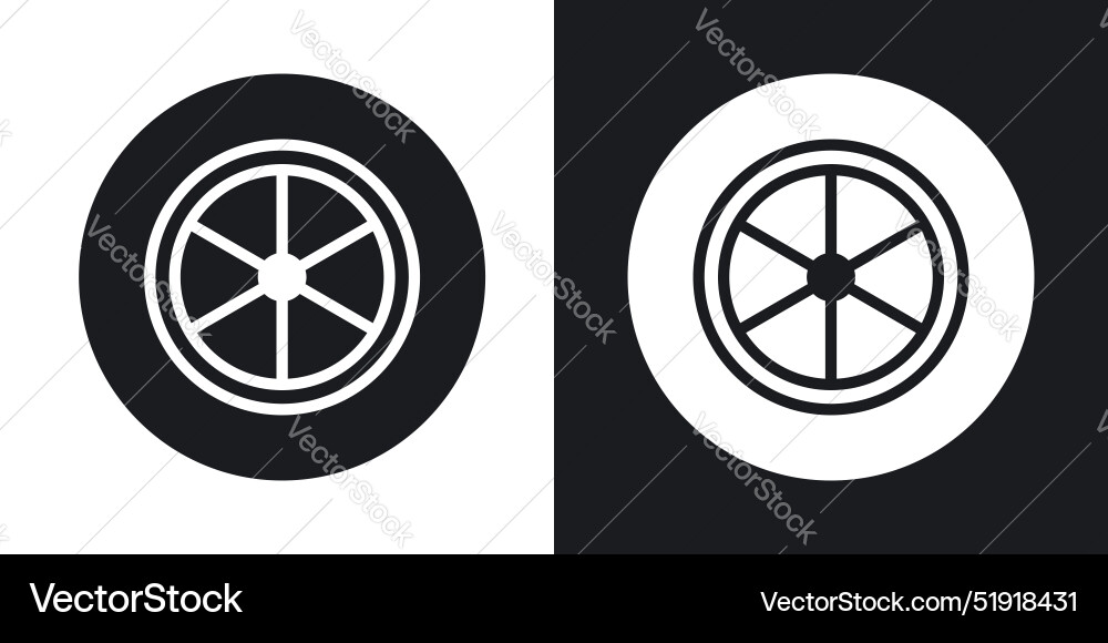 Tire icon set in solid black and white color Vector Image
