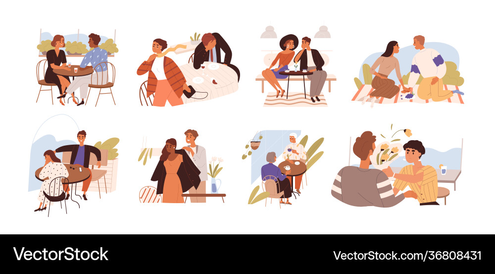 Young romantic couples on good and bad dates Vector Image