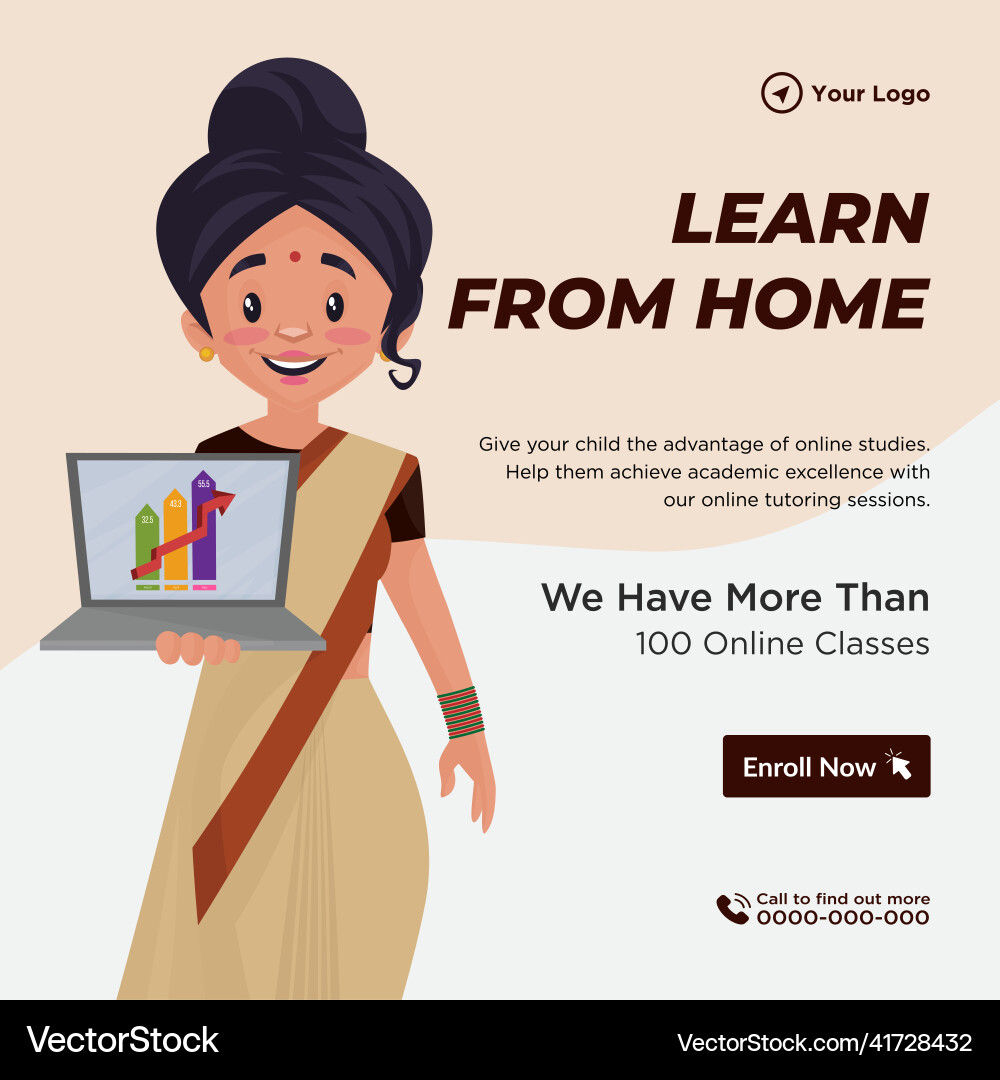 Banner design of learn from home Royalty Free Vector Image