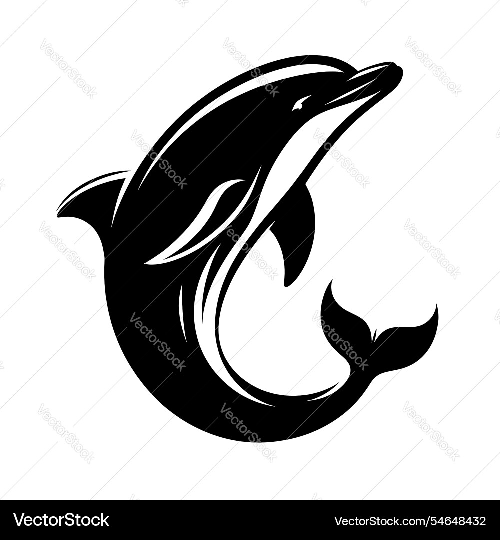 Black and white of a dolphin leaping Royalty Free Vector