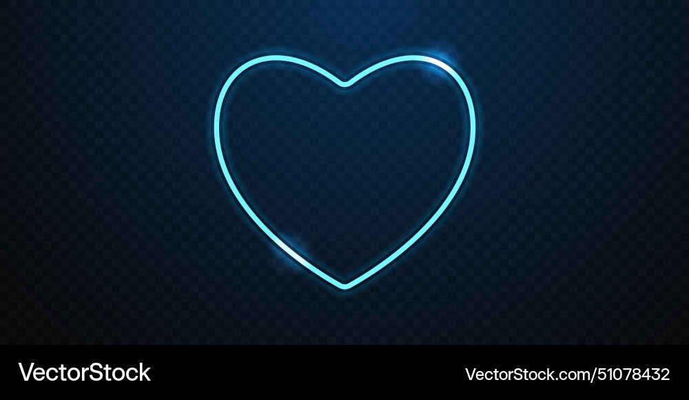Blue neon heart isolated on transparent background