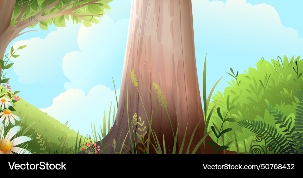 Forest nature colorful landscape with big tree Vector Image