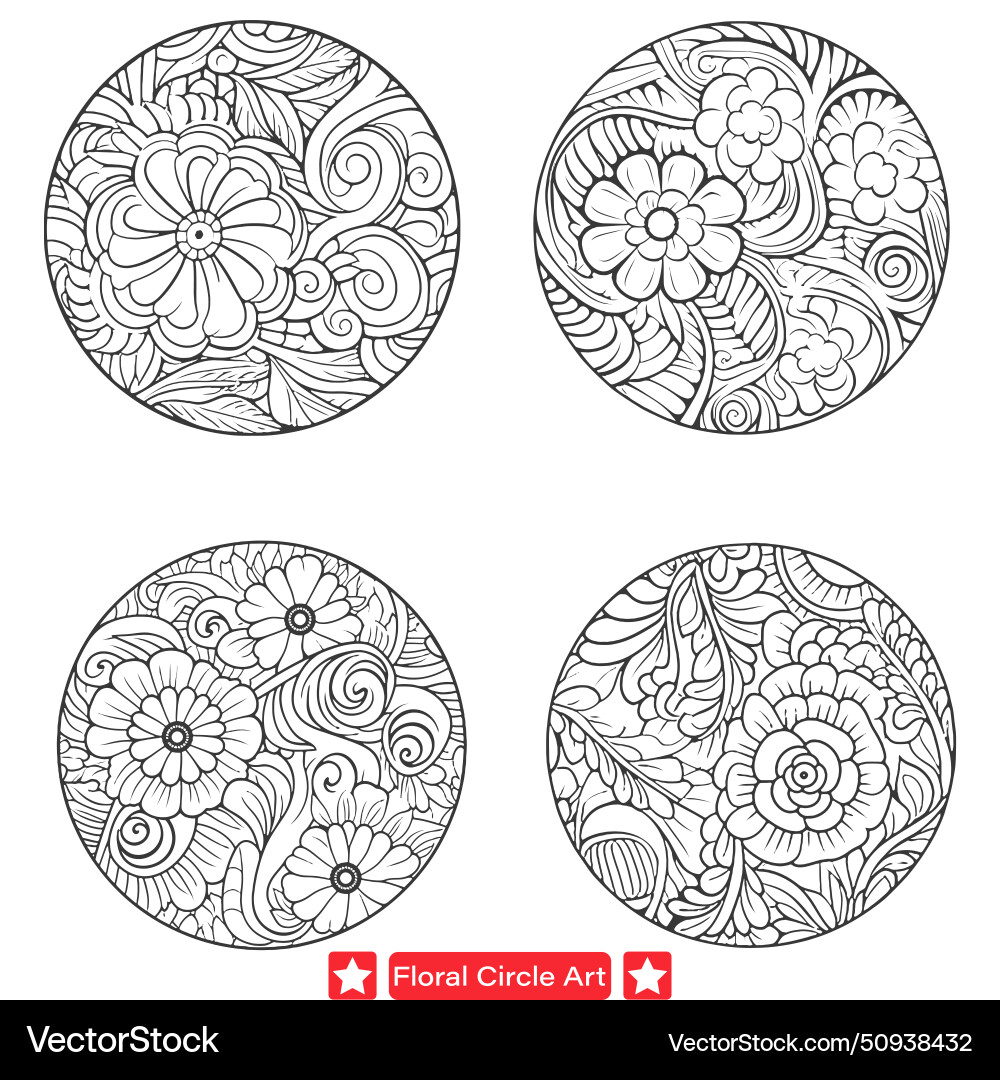 Nature inspired circle silhouette art blossoming Vector Image