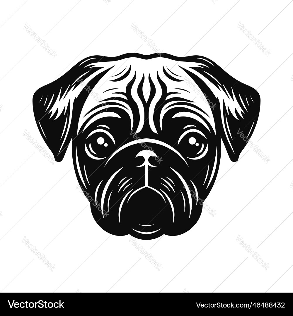 Pug head logo black and white emblem Royalty Free Vector