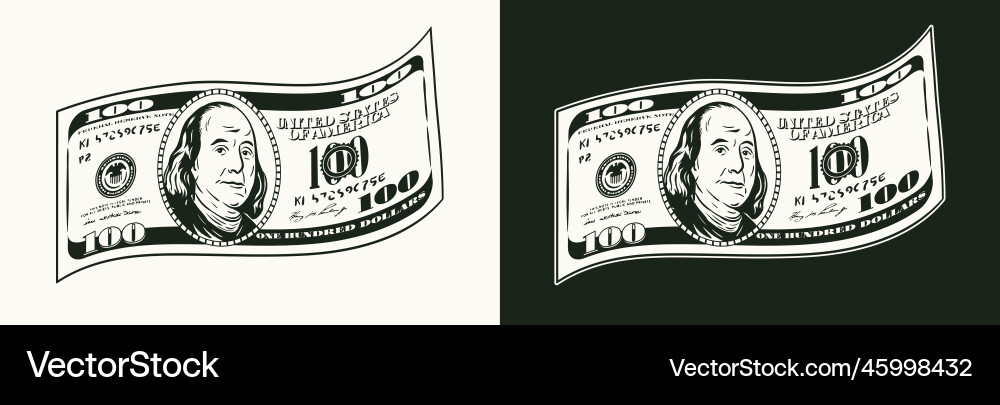 Wavy bent american 100 dollar bill Royalty Free Vector Image
