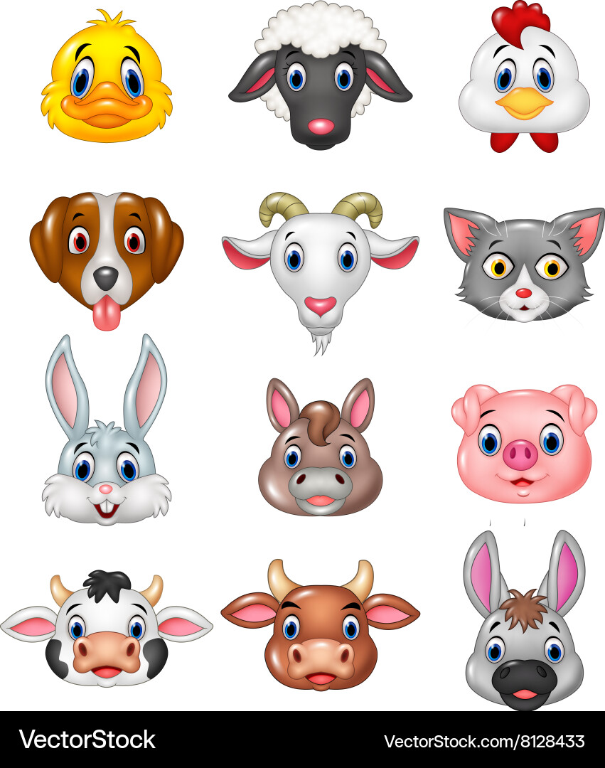 Cartoon happy animal head collection Royalty Free Vector