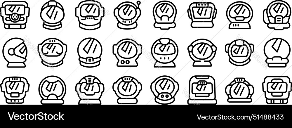 Cosmonaut helmet icons outline set Royalty Free Vector Image