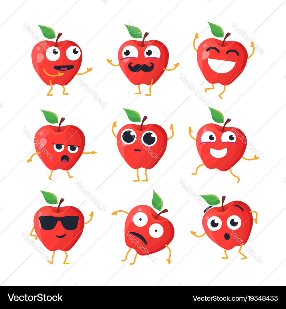Funny apples - isolated cartoon emoticons Vector Image