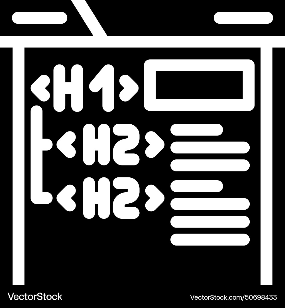 Header tags h1 h2 seo glyph icon Royalty Free Vector Image