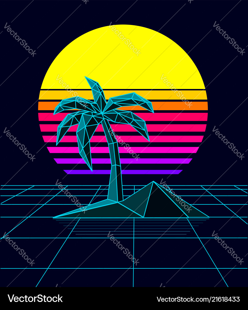 Retrowave Sunset Palm Tree Royalty Free Vector Image