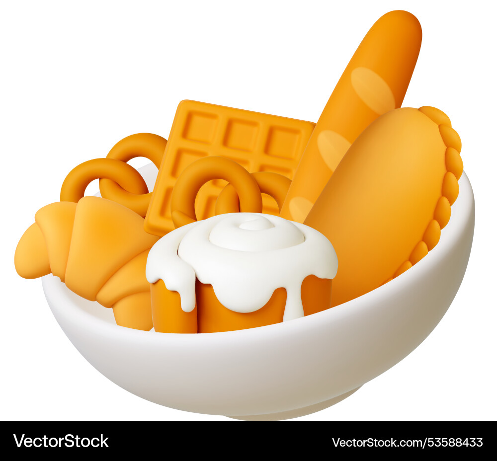 White realistic bowl with fresh bread bakery Vector Image