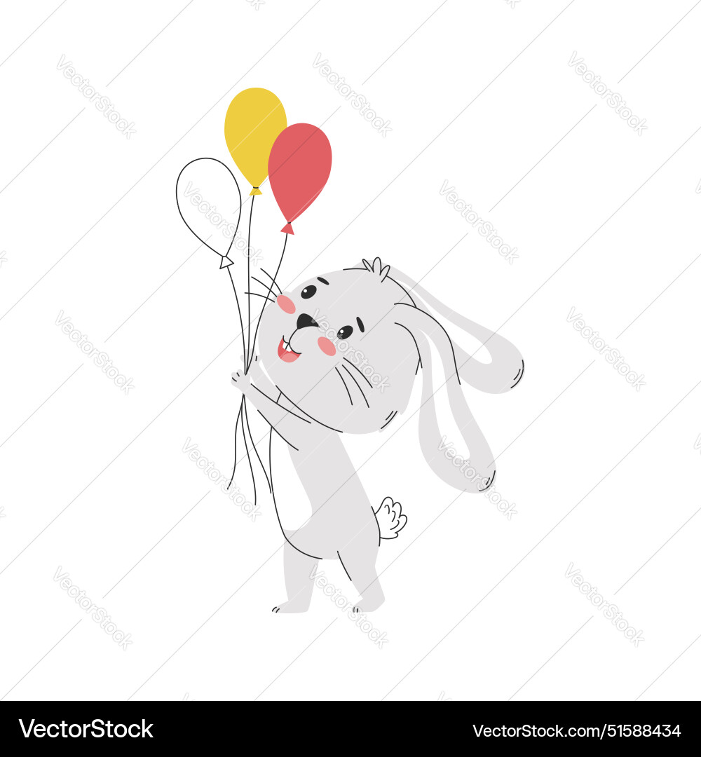 A cute smiling rabbit holding festive balloons Vector Image
