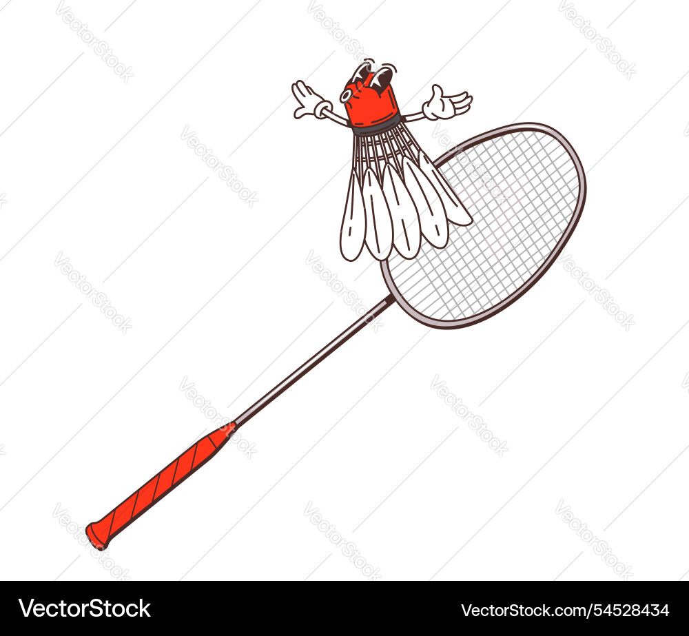 Cartoon groovy badminton racket and shuttlecock Vector Image