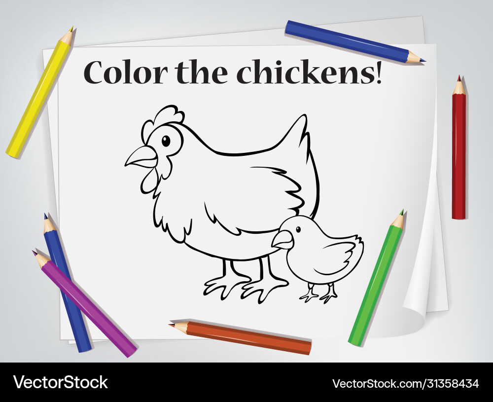 Children chickens coloring worksheet Royalty Free Vector