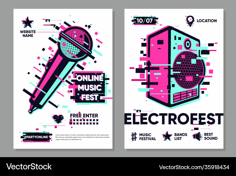 Electronic Party Banner Set Royalty Free Vector Image