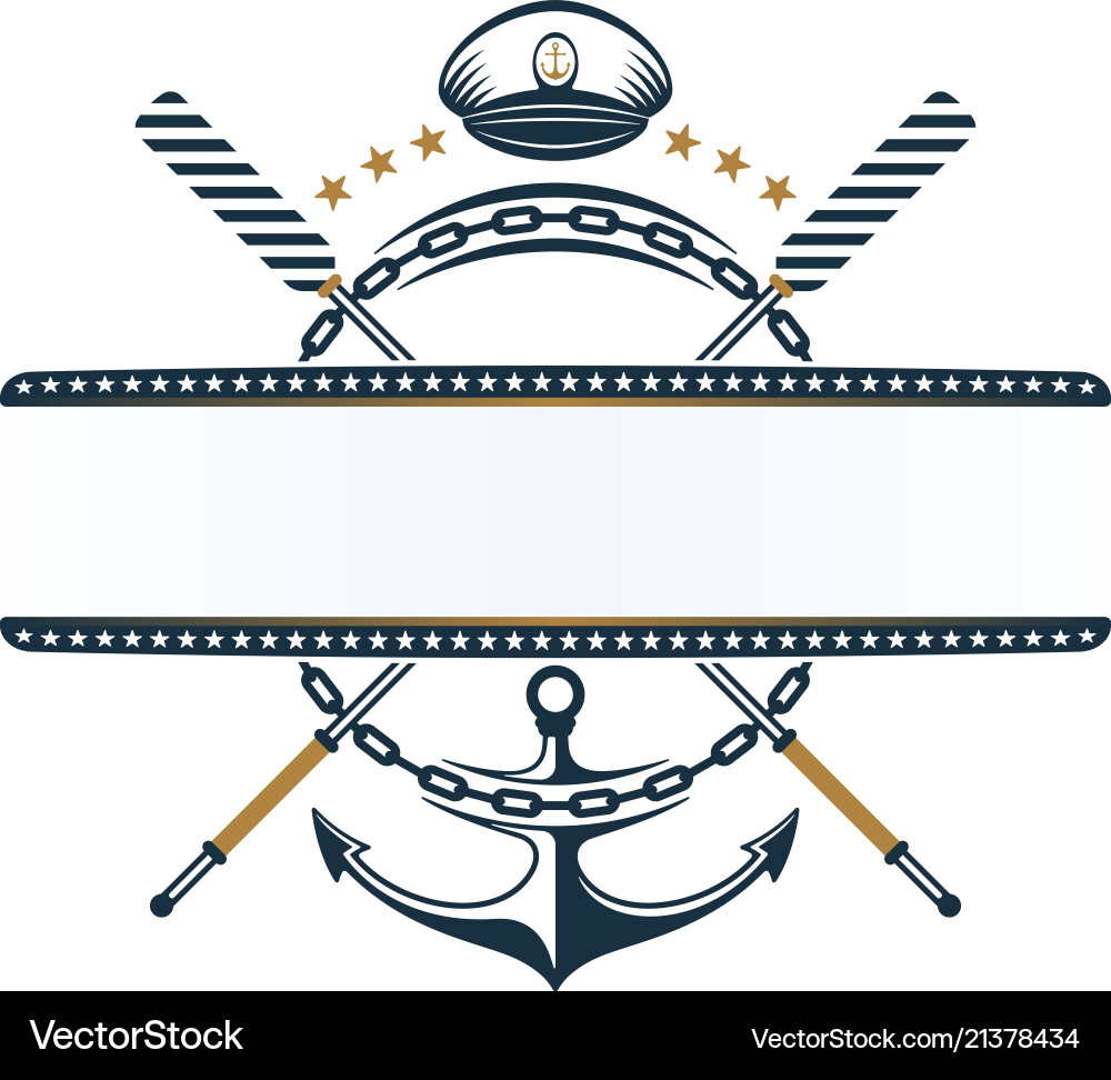 Nautical label anchor oar chain captains Vector Image