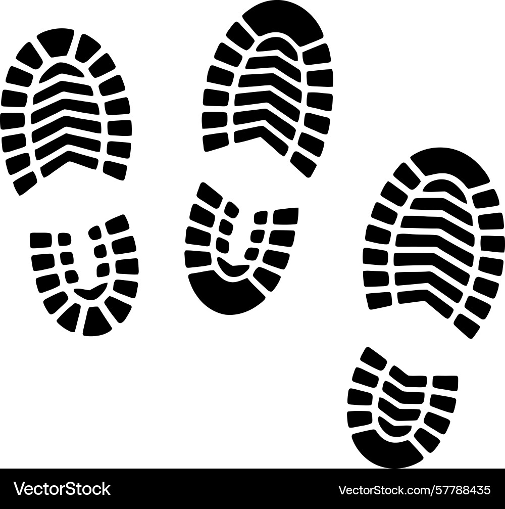 Black boot footprints or shoe prints on a white Vector Image