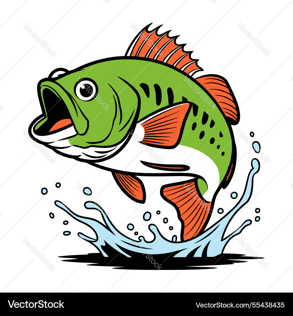 Jumping bass fish with splashing water Royalty Free Vector