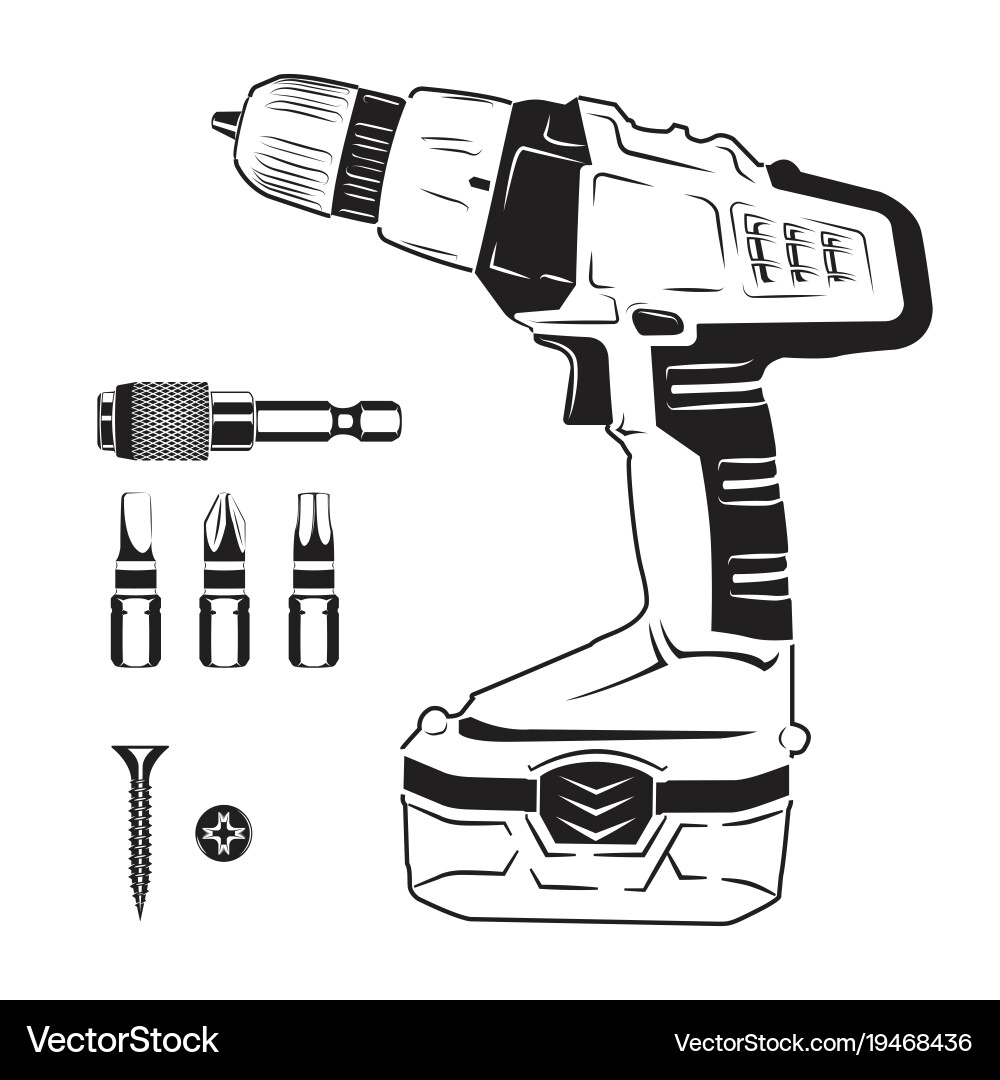 Electric screwdriver and bits Royalty Free Vector Image