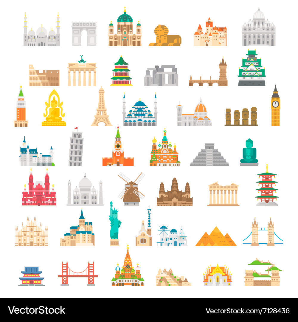 Flat design famous landmark set Royalty Free Vector Image