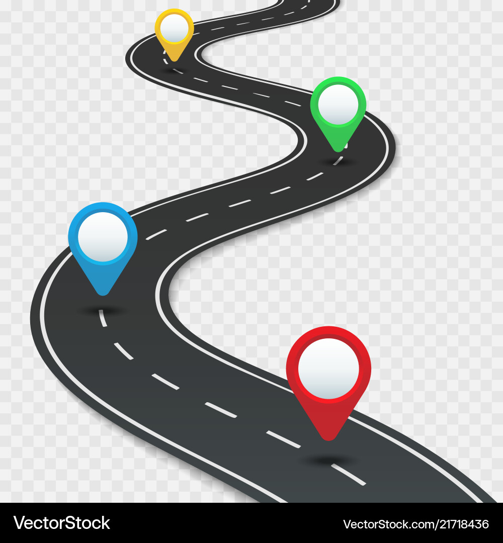 Highway roadmap with pins car road direction gps Vector Image