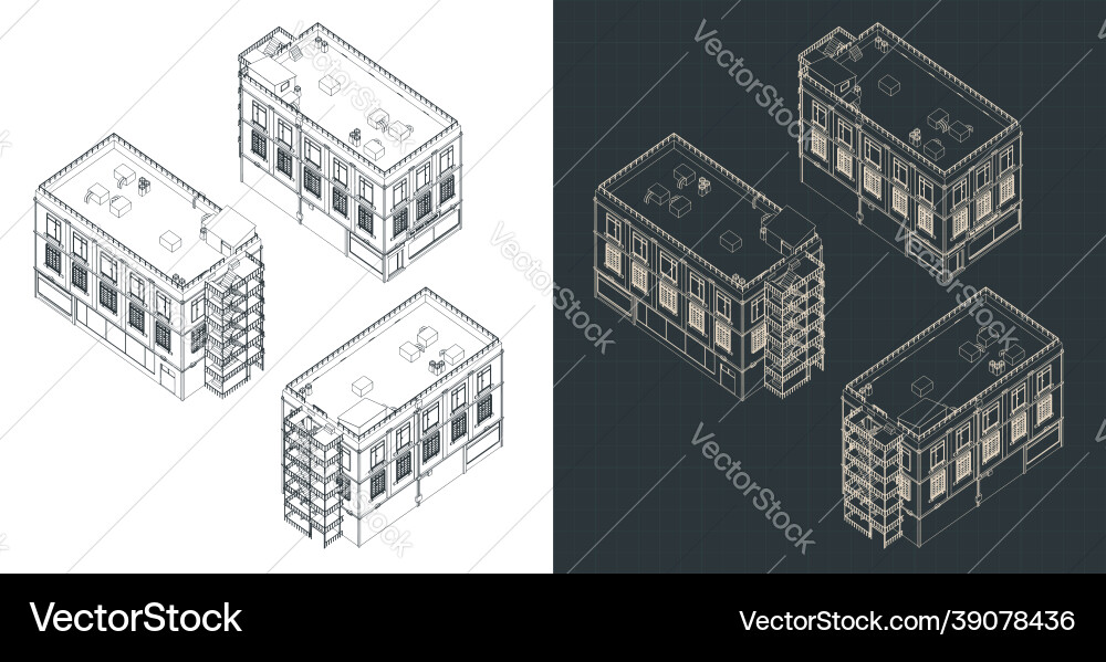 Old building isometric blueprints Royalty Free Vector Image