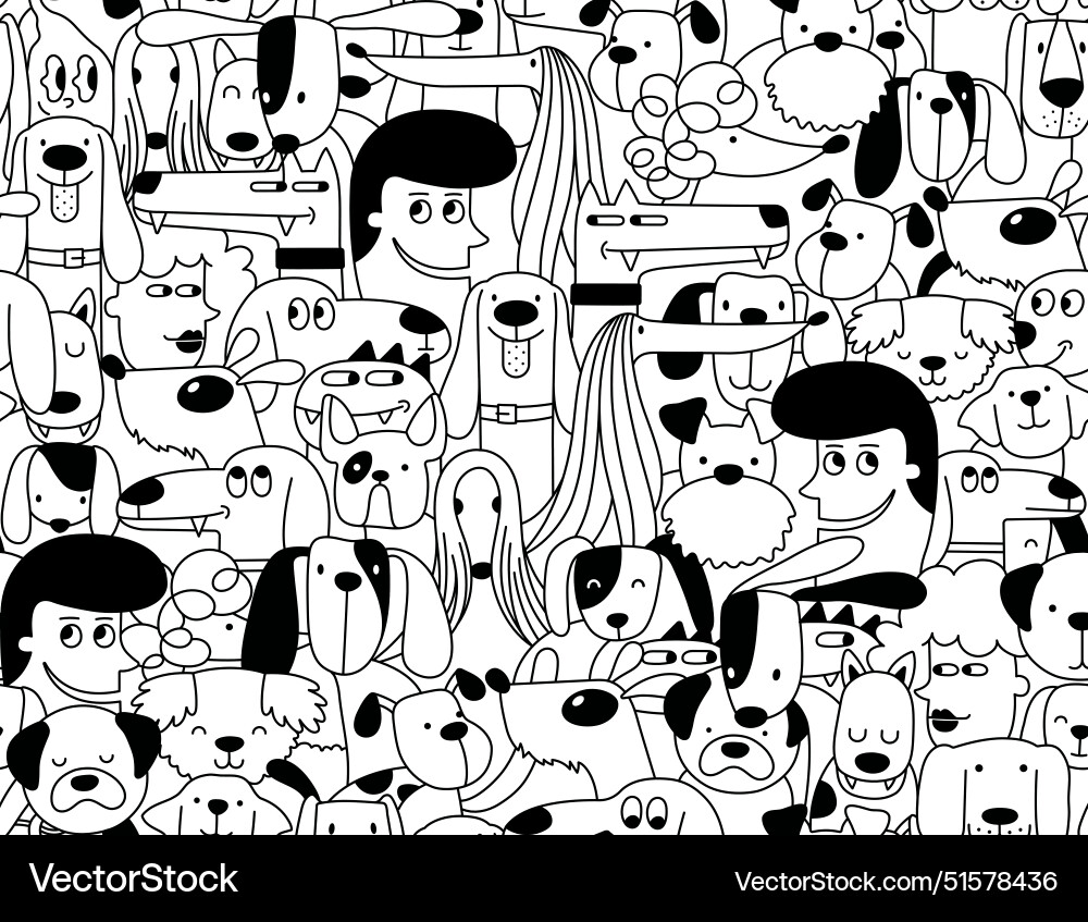 Seamless doodle dogs line art background Vector Image