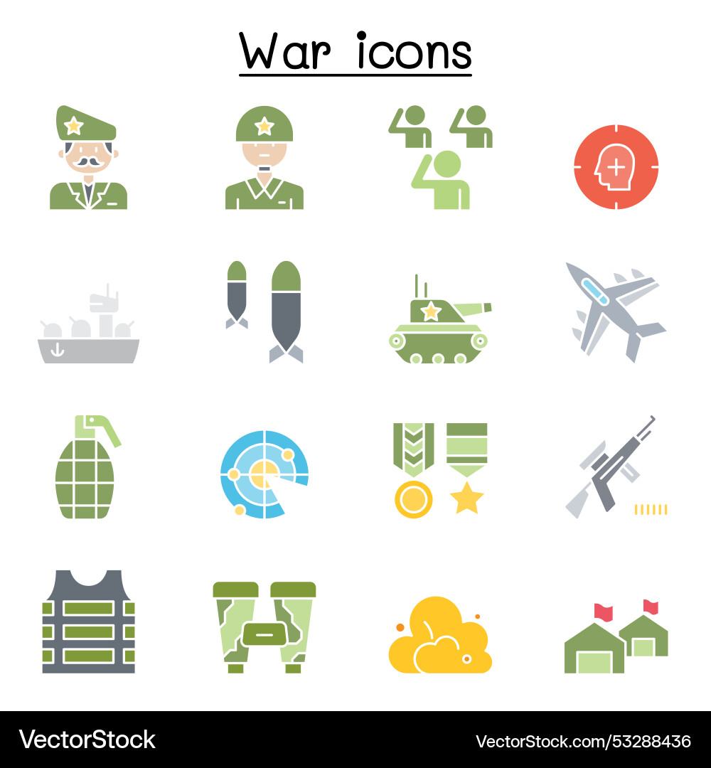 Set of war related line icon contains Royalty Free Vector