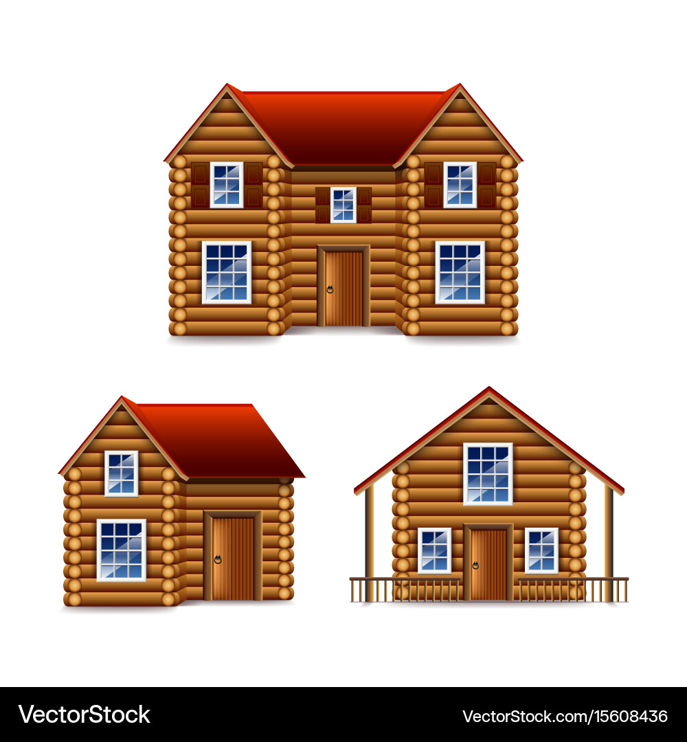 Wooden house set isolated on white Royalty Free Vector Image