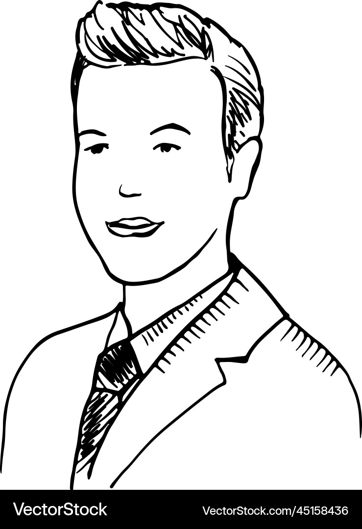 Young man line drawing male face portrait Vector Image