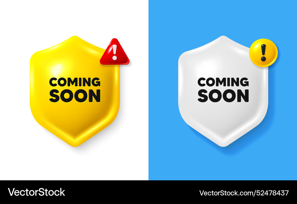 Coming soon tag promotion banner sign shield 3d Vector Image
