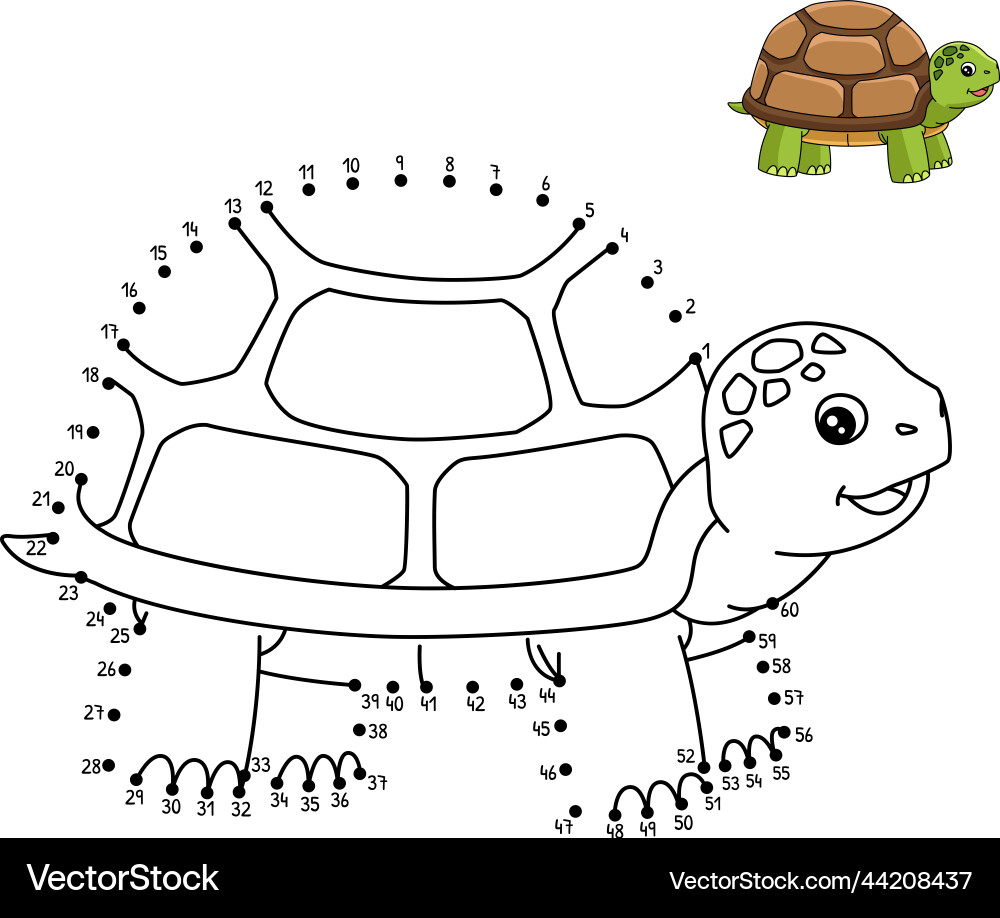 Dot to turtle isolated coloring page for kids Vector Image