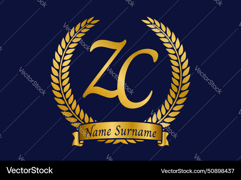 Initial letter z and c zc monogram logo design Vector Image
