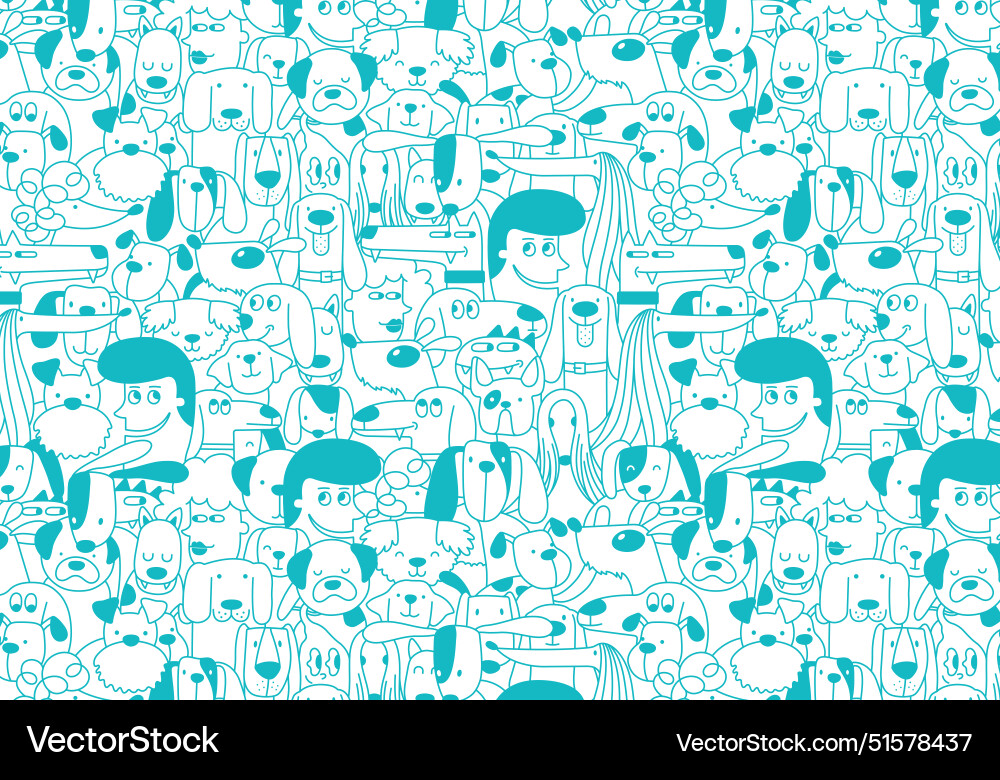 Seamless doodle dogs line art background Vector Image