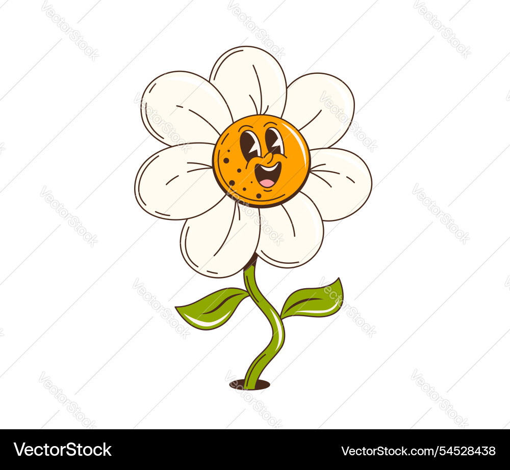 Cartoon retro daisy flower groovy bloom character Vector Image