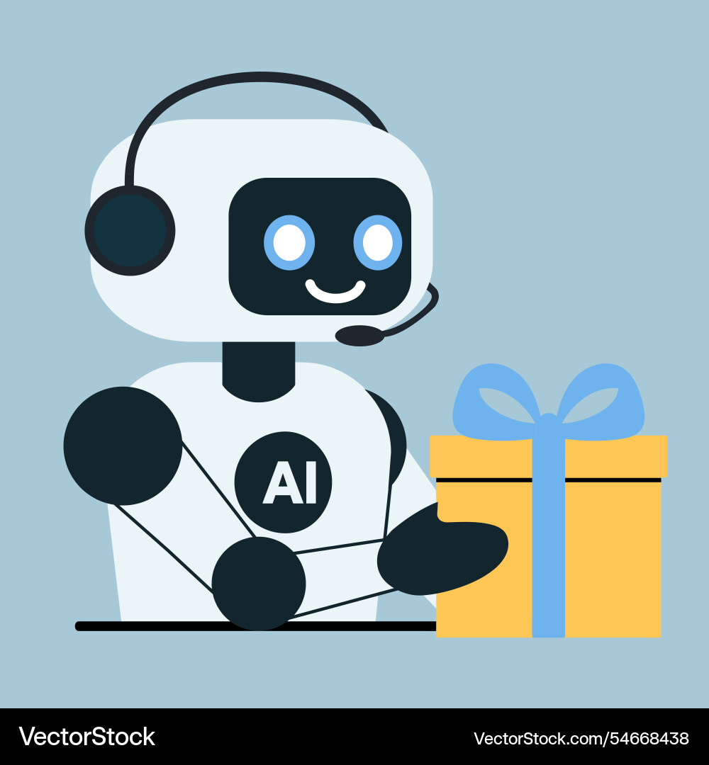 Chat bot giving a gift Royalty Free Vector Image
