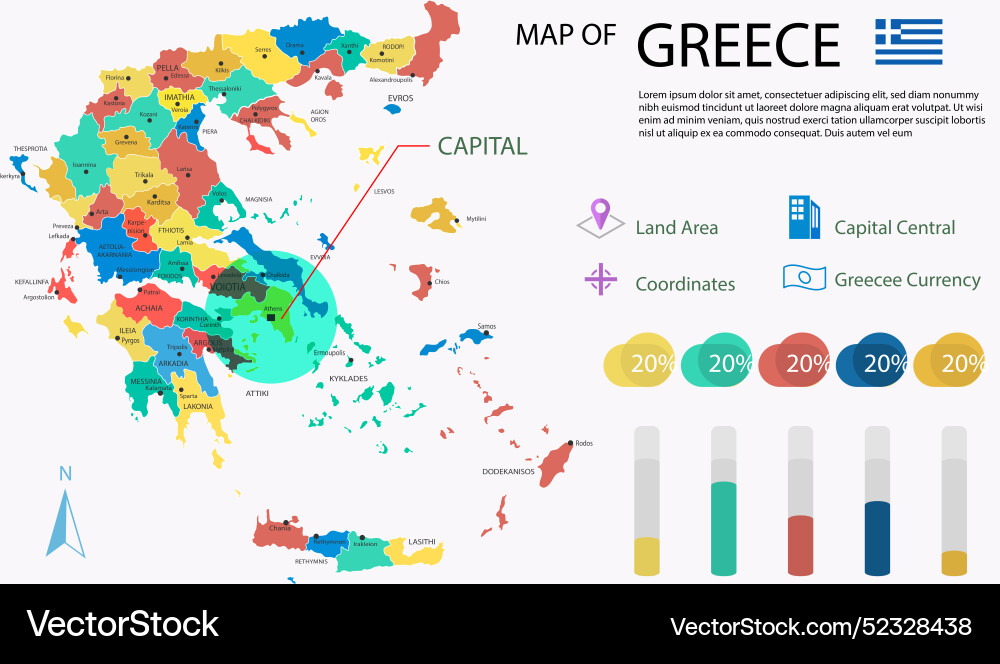 Flat greece map infographic Royalty Free Vector Image