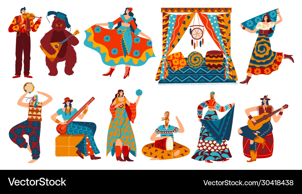 Gypsy cartoon characters in boho style people Vector Image