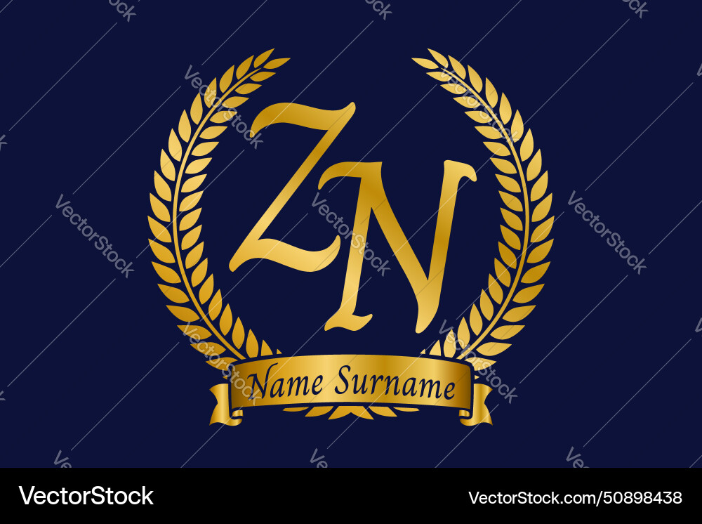 Initial letter z and n zn monogram logo design Vector Image
