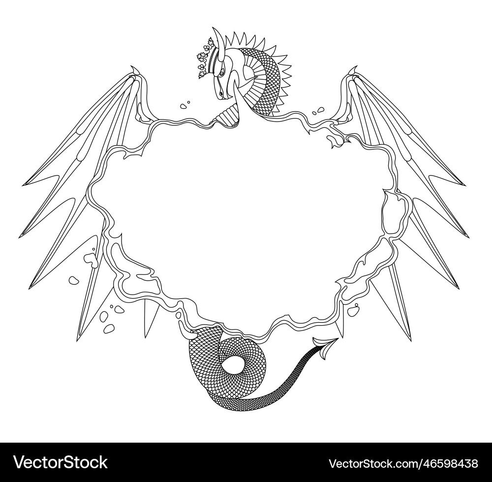 Linear drawing of a flying and fire breathing Vector Image