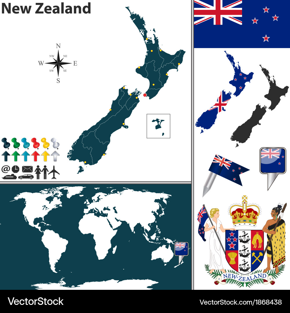 New zealand world map small Royalty Free Vector Image